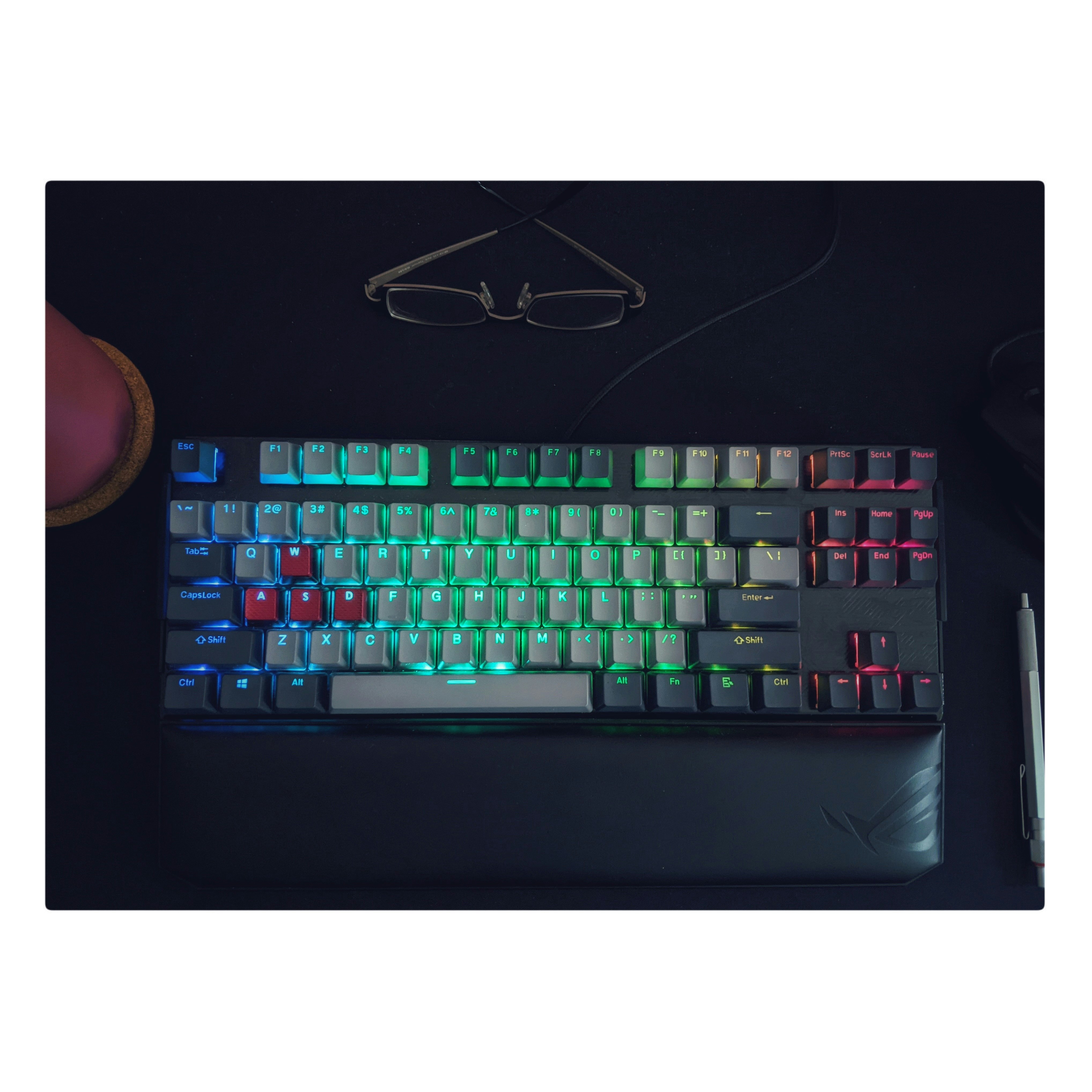 On Asus ROG claymore core. WASD keycaps from Corsair. Even though the ...
