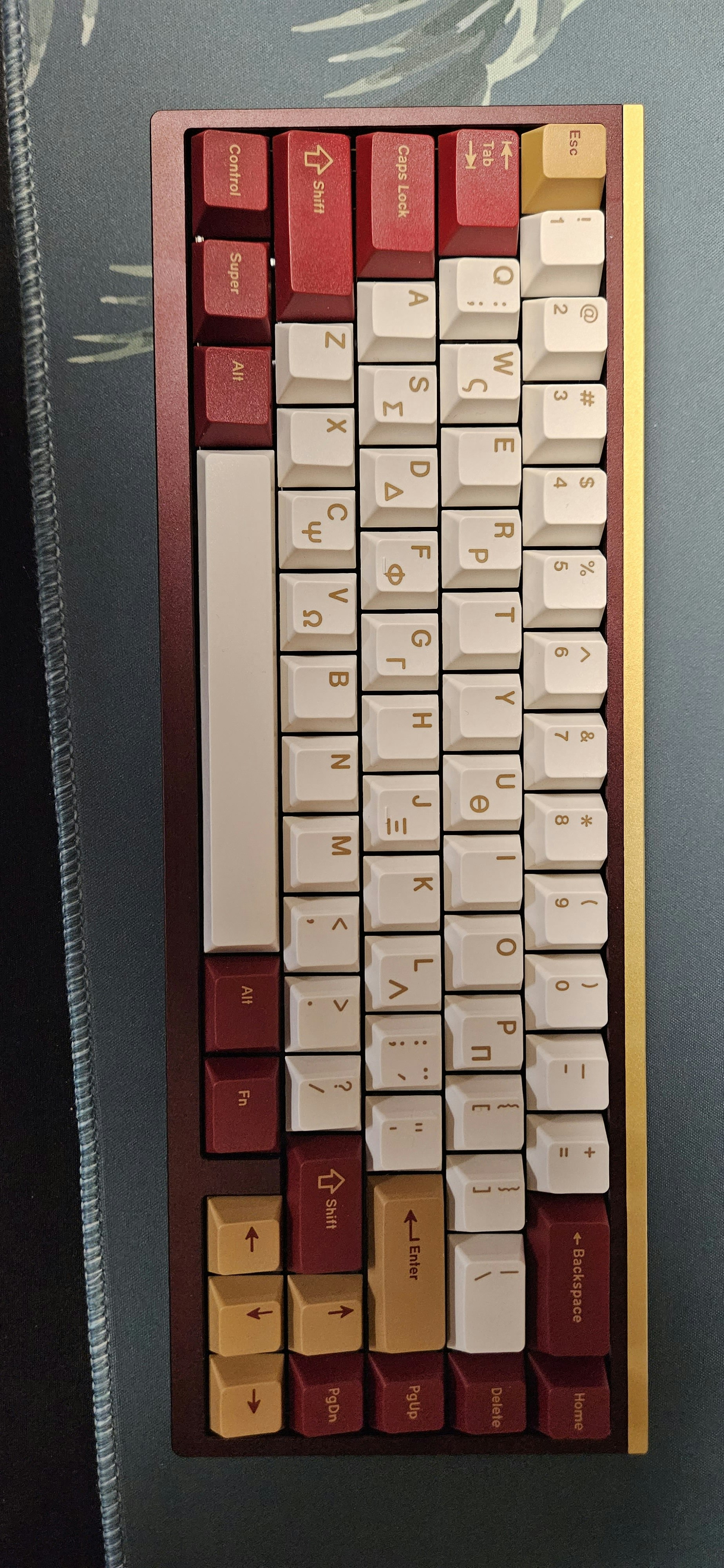 GMK Sparta on Mode 65 maroon with brass backpiece | Drop