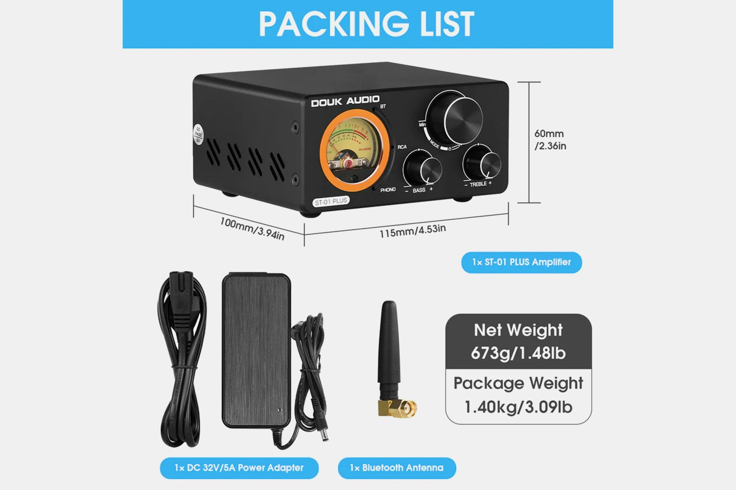 Douk Audio ST-01 PLUS HiFi Bluetooth Amplifier With VU Meter Details ...