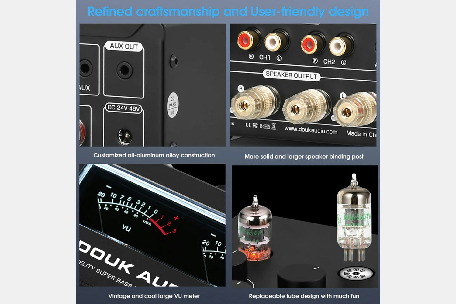 Douk Audio T6 PRO HiFi Bluetooth Tube Amplifier With VU Meter ...