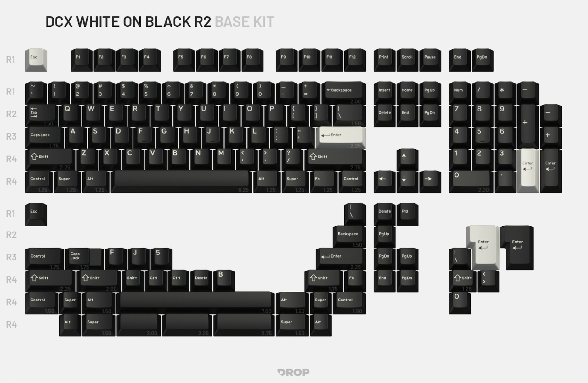 Drop DCX White-on-Black Keycap Set - Base Kit | Mechanical Keyboards ...