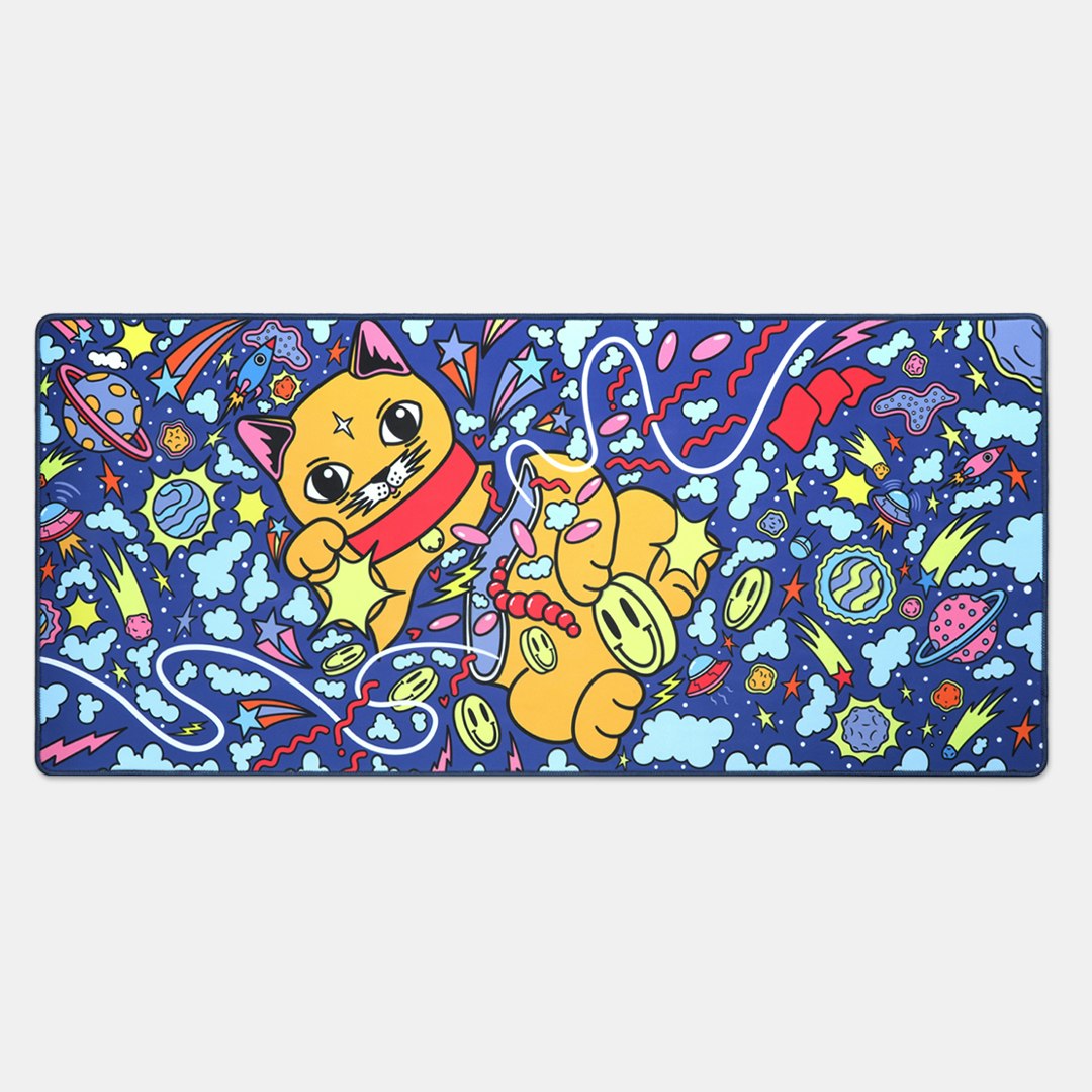Geekboards Space Cat Stitched-Edge Thick Cloth Desk Mats | Mechanical ...